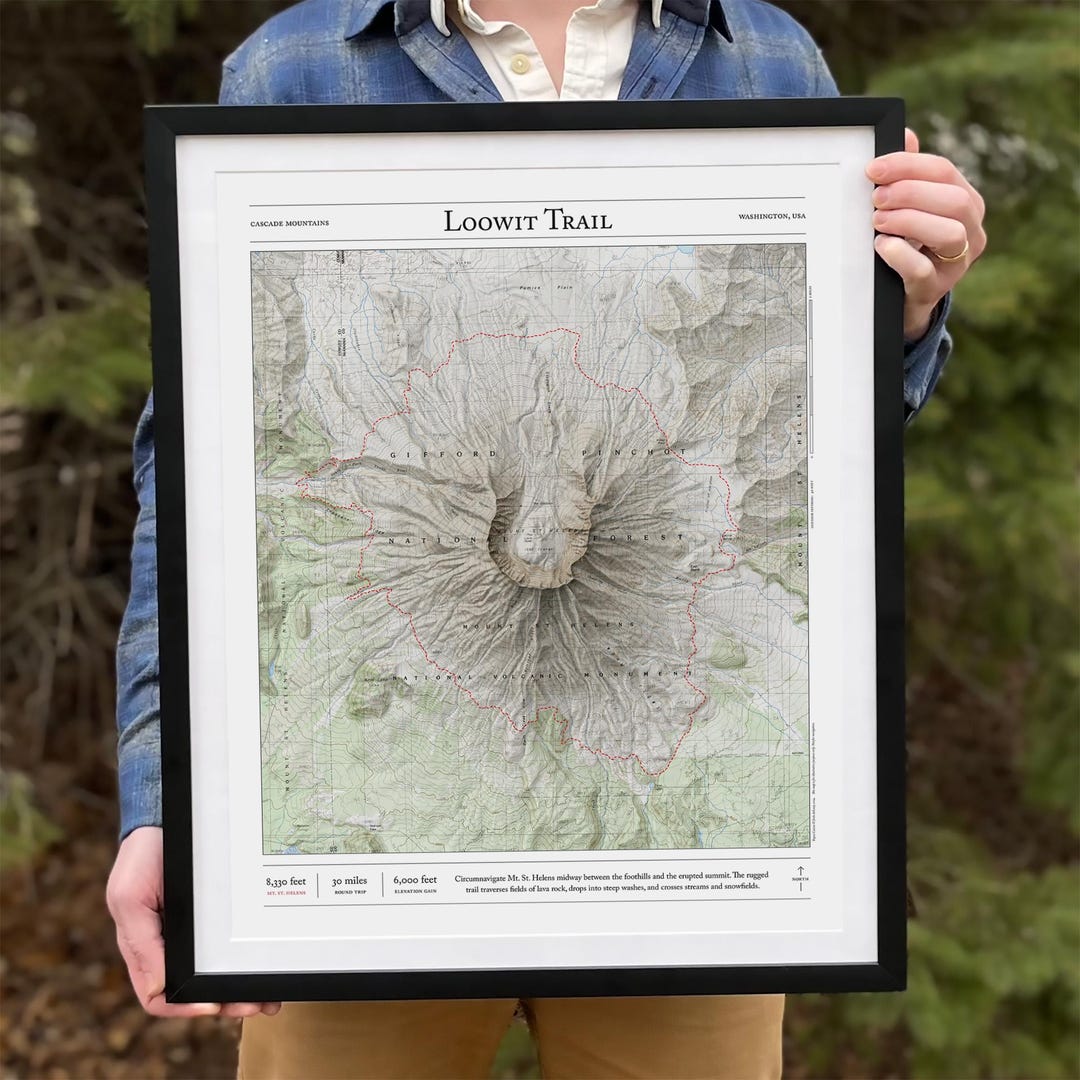 Loowit Trail Map | Mt. St. Helens, WA | Hillshade Art Poster ...