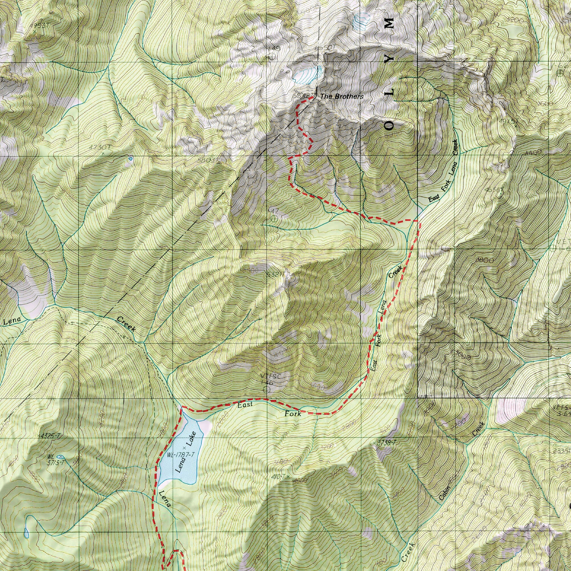 The Brothers Trail Map Olympic Mountains, WA Framed Print or Poster ...