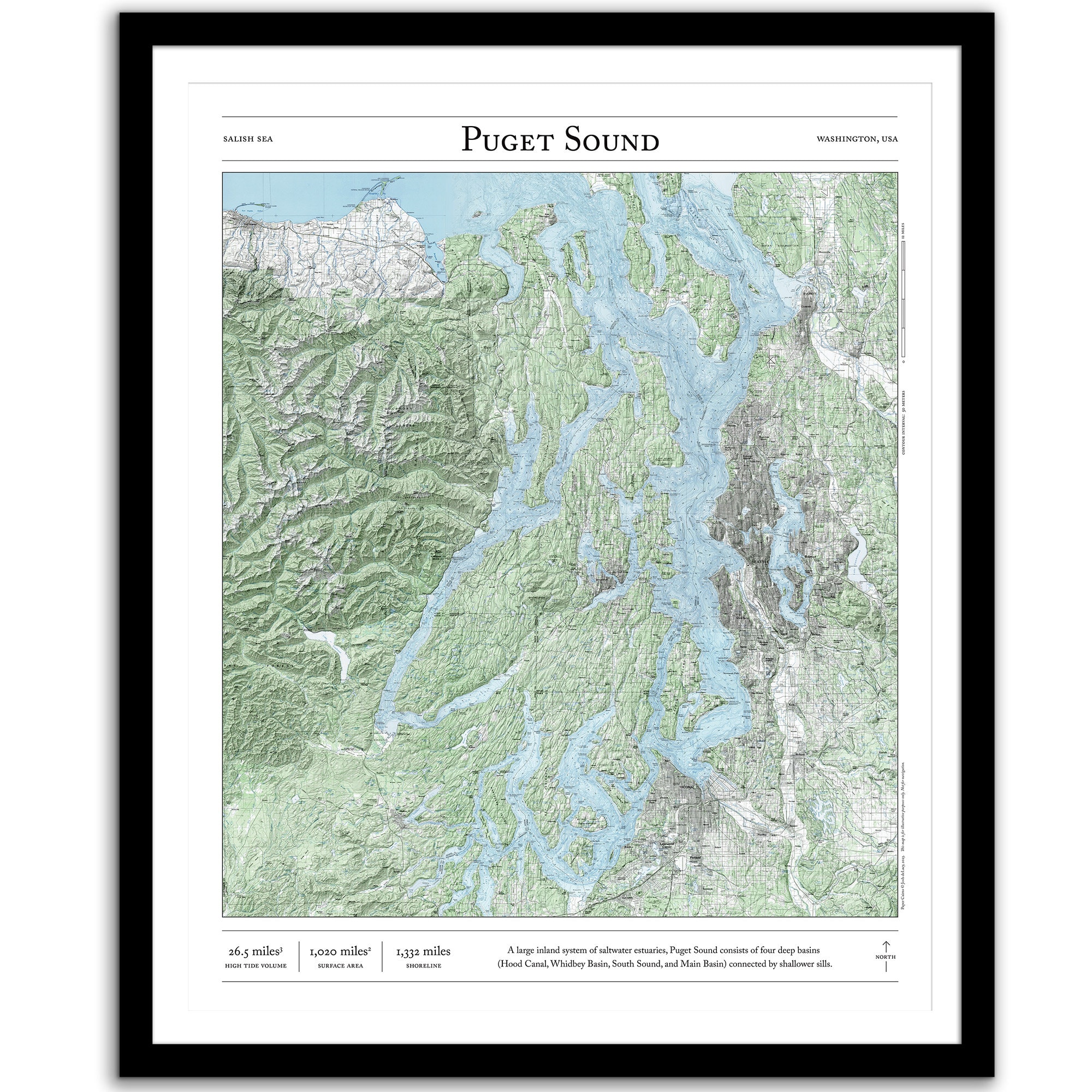 Puget Sound Topographic Map: Washington State Art Print - Etsy