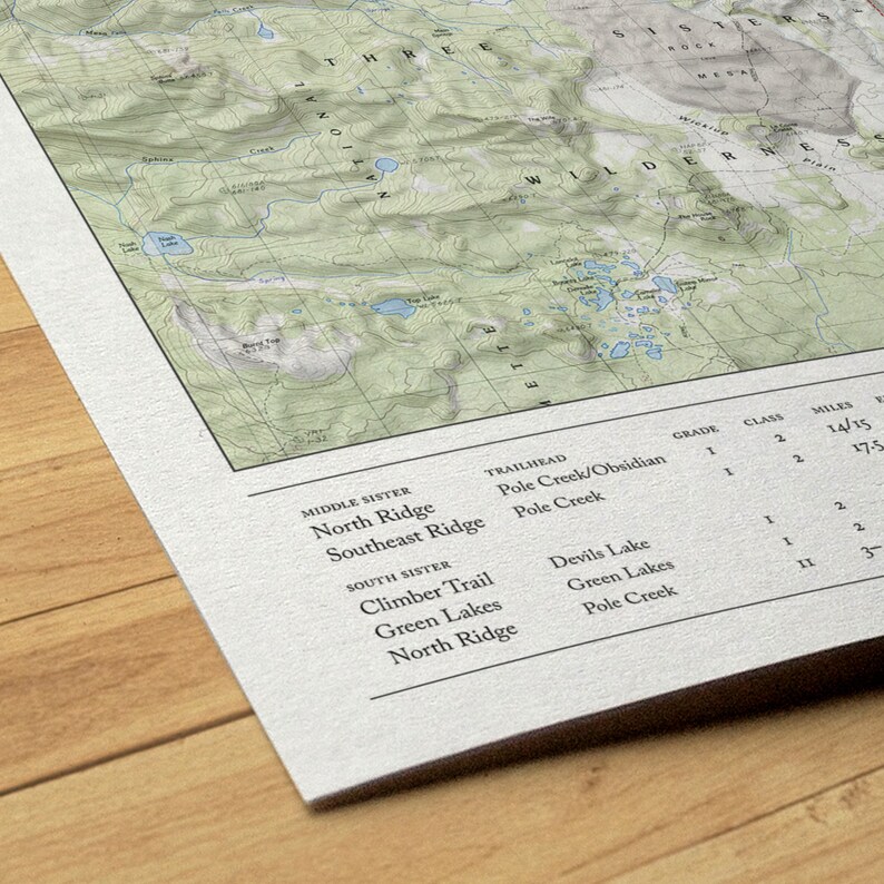 Three Sisters Mountaineering Map Print: Oregon Topographic Art Poster ...
