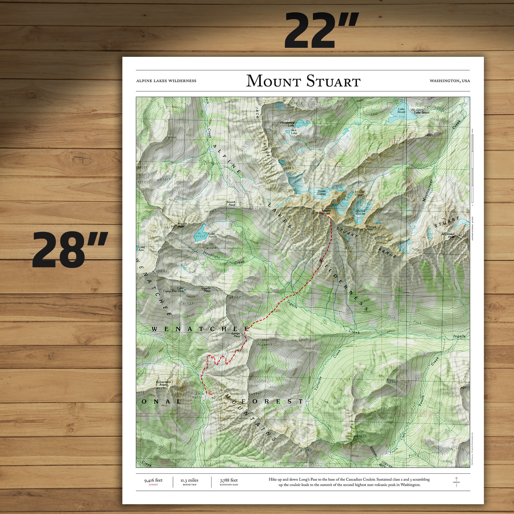 Mt. Stuart: Cascadian Couloir Trail Map Alpine Lakes Wilderness, WA ...