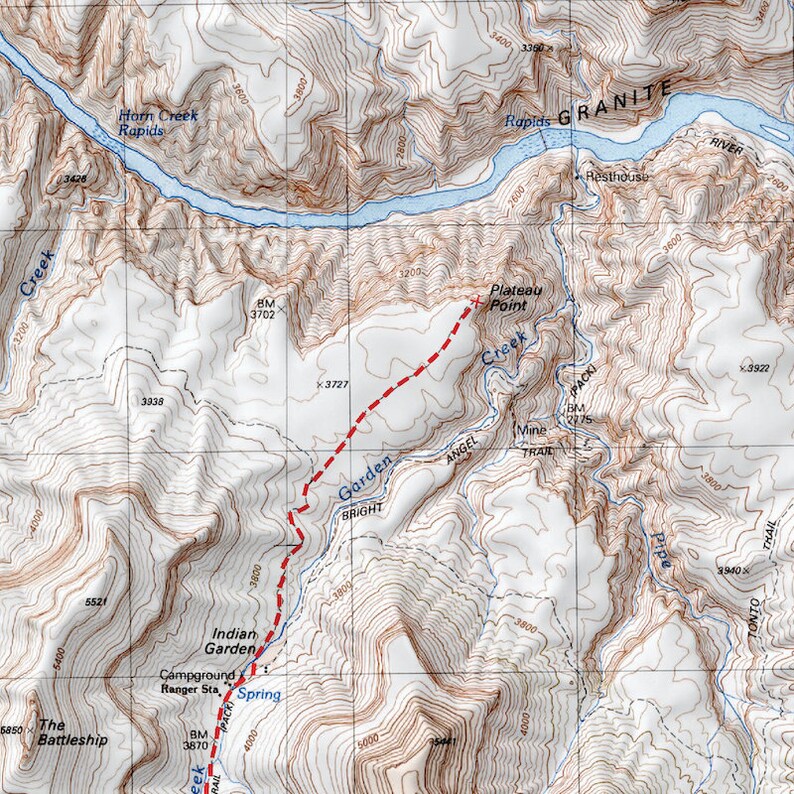 Plateau Point Trail Map, Grand Canyon | AZ, Bright Angel | Framed ...