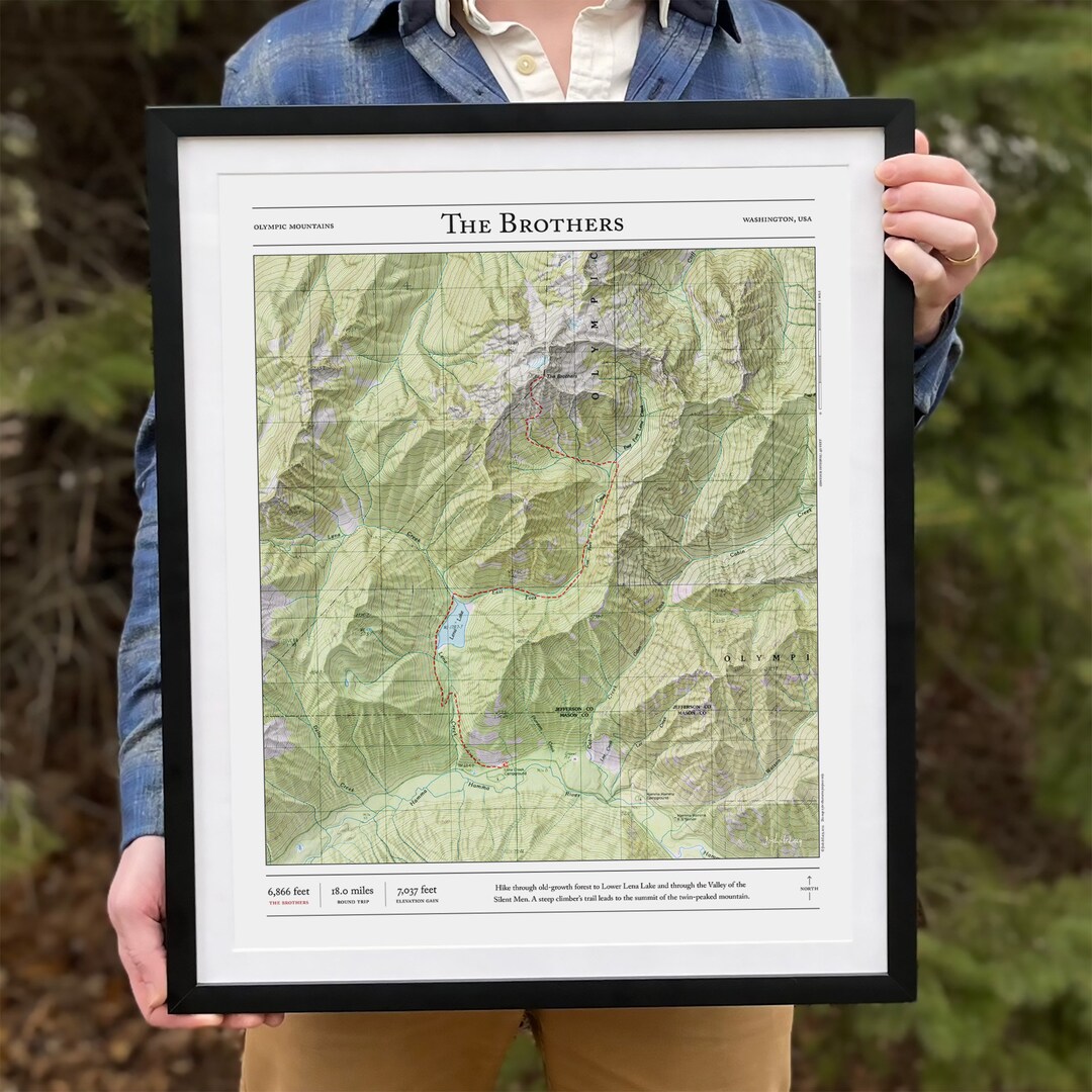 The Brothers Trail Map | Olympic Mountains Topographic Art Print - Etsy