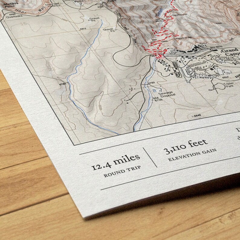 Plateau Point Trail Map, Grand Canyon | AZ, Bright Angel | Framed ...