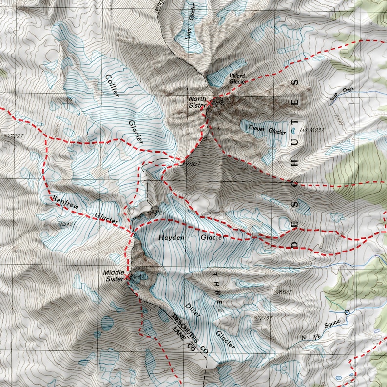 Three Sisters Mountaineering Map Print: Oregon Topographic Art Poster ...