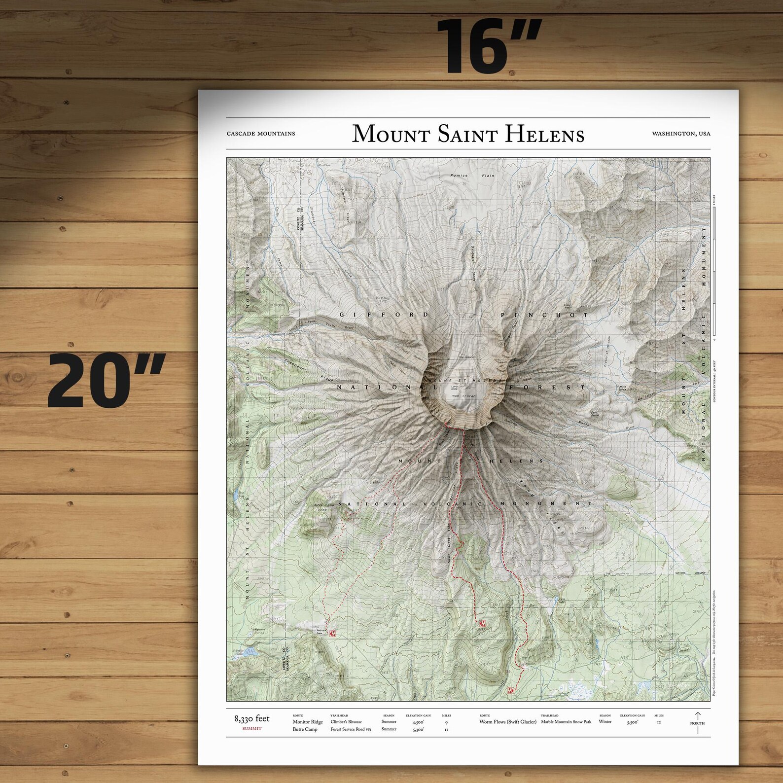 Mt. St. Helens Mountaineer's Map | Cascade Mountains, WA | Hillshade ...