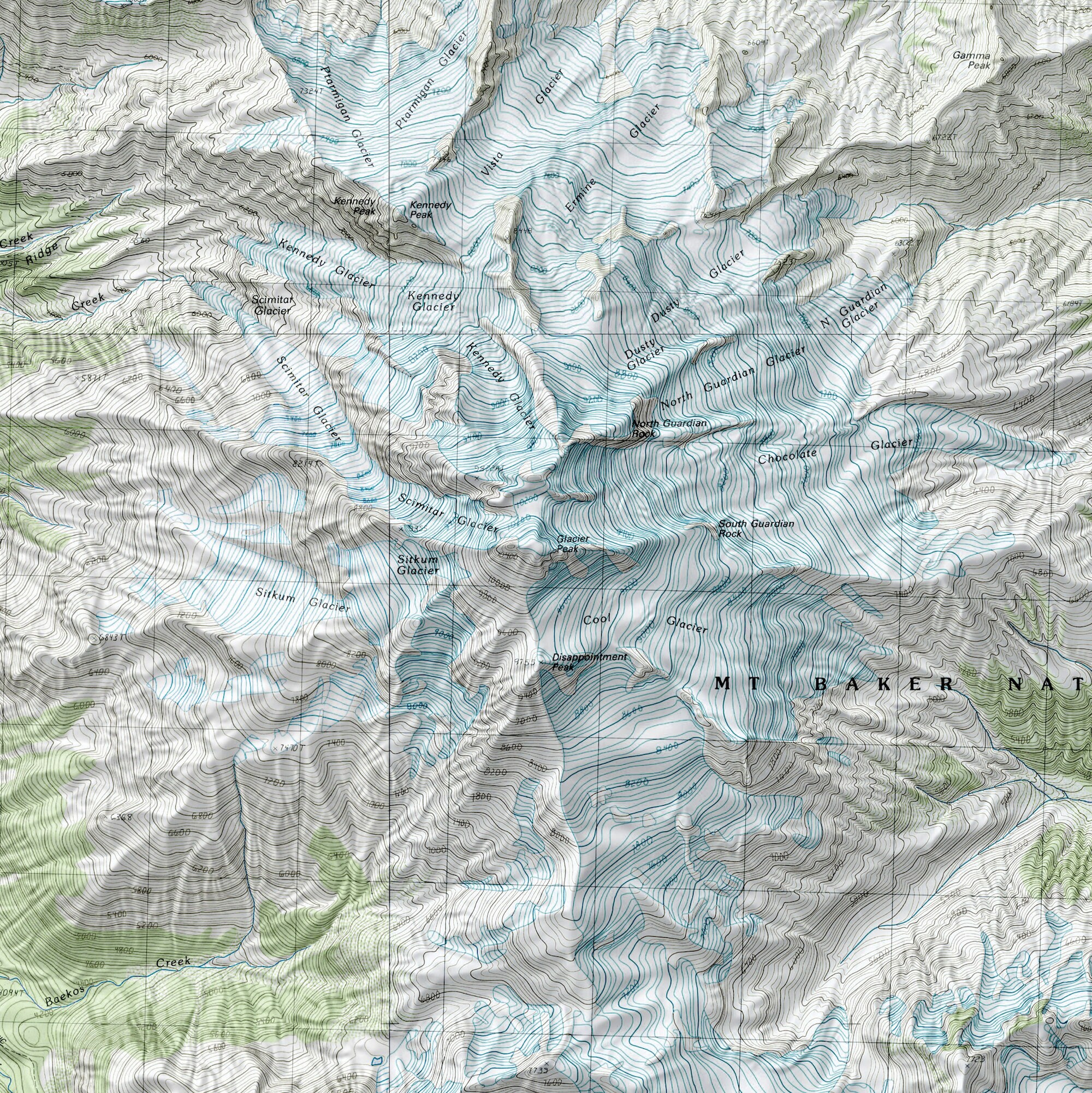 Glacier Peak Topographic Map Print: North Cascades Mountaineering Art ...