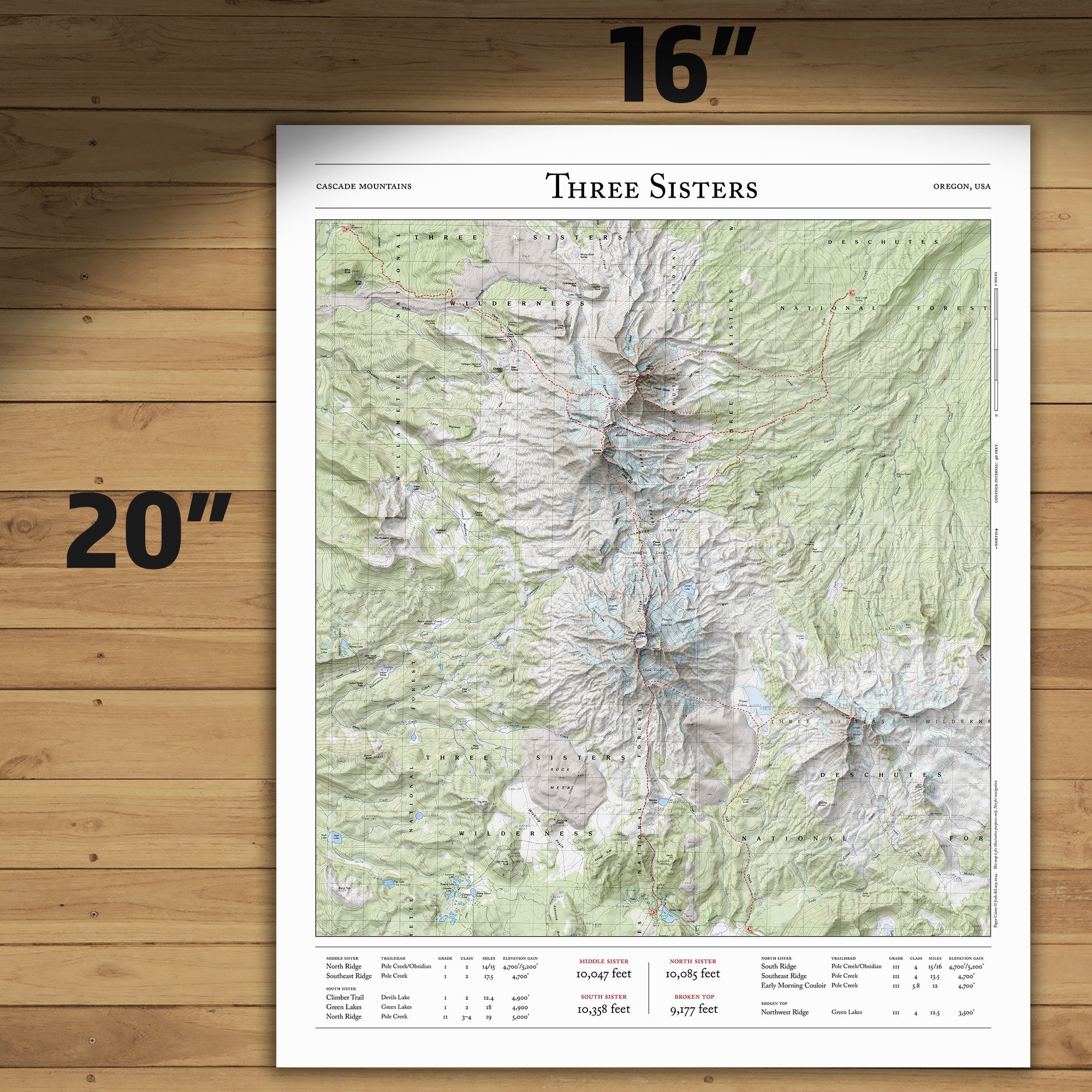 Three Sisters Mountaineering Map Print: Oregon Topographic Art Poster ...