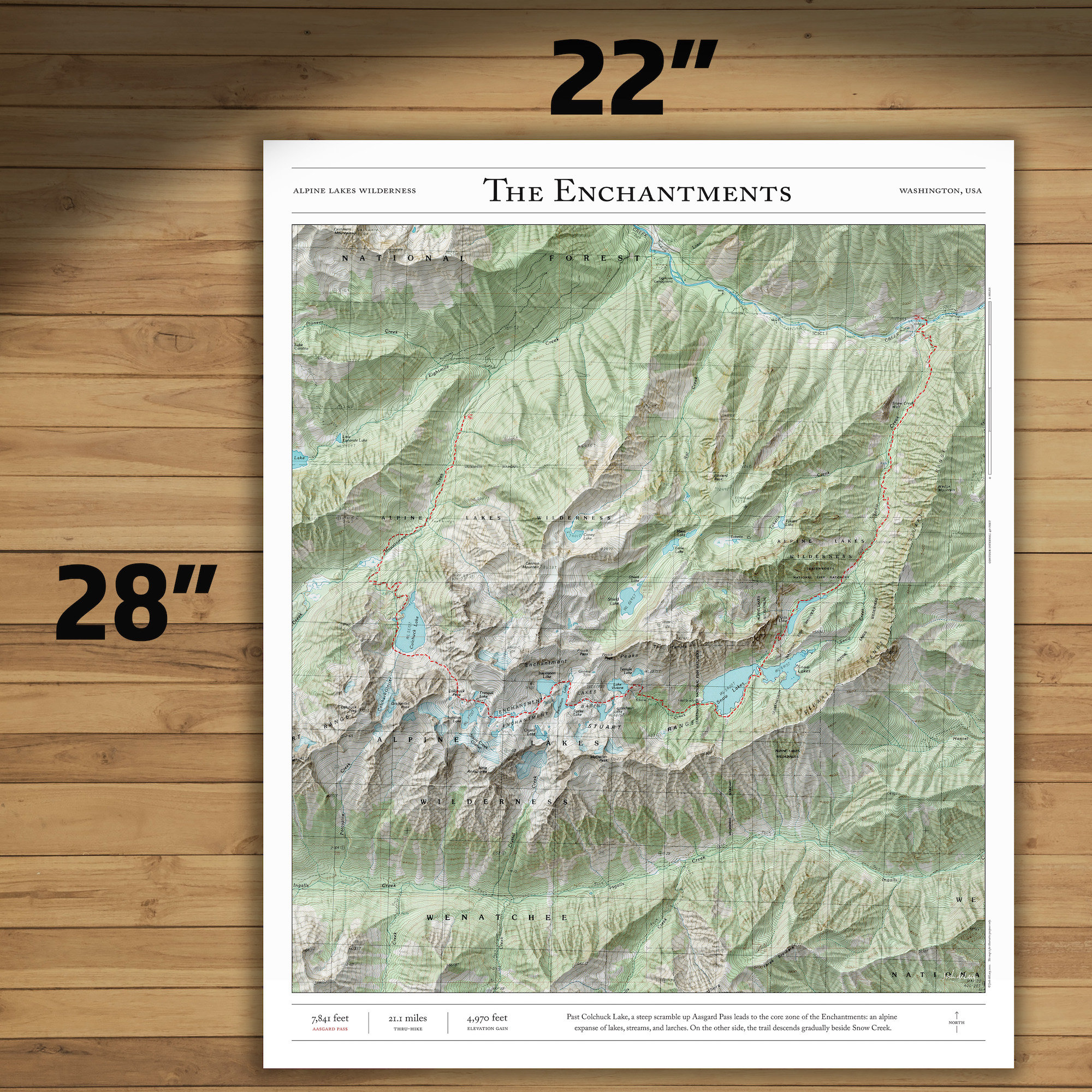 The Enchantments Trail Map Alpine Lakes Wilderness, WA Framed Print or ...