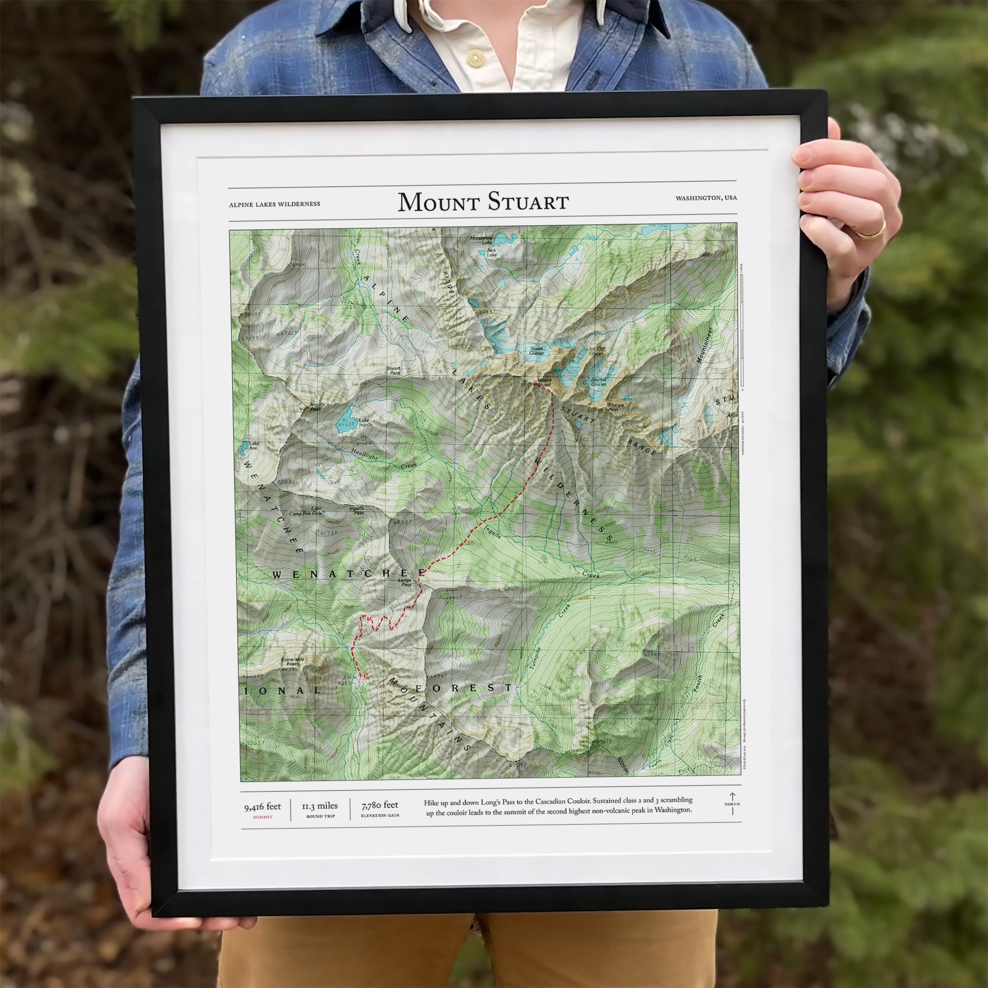 Mt. Stuart: Cascadian Couloir Trail Map Alpine Lakes Wilderness, WA ...