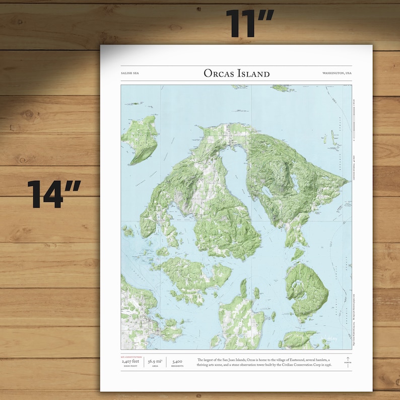 Orcas Island Topographic Map Print: Salish Sea, WA - Etsy