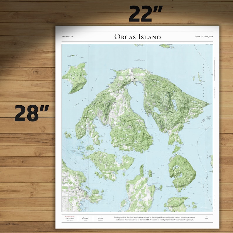 Orcas Island Topographic Map Print: Salish Sea, WA - Etsy