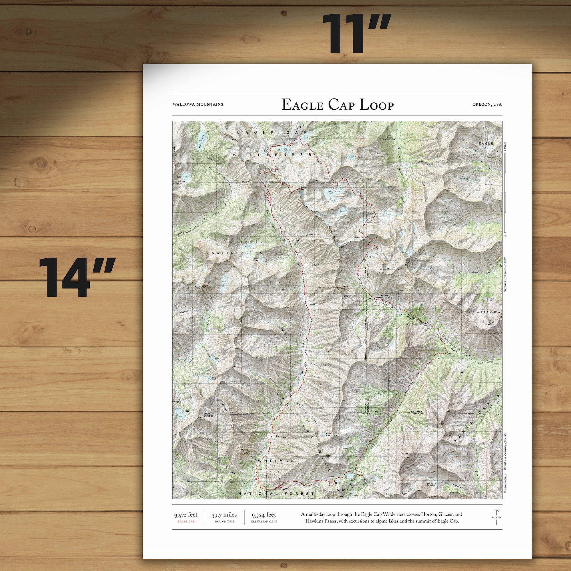 Eagle Cap Wilderness Trail Map: Wallowa Mountains Topographic Art Print ...