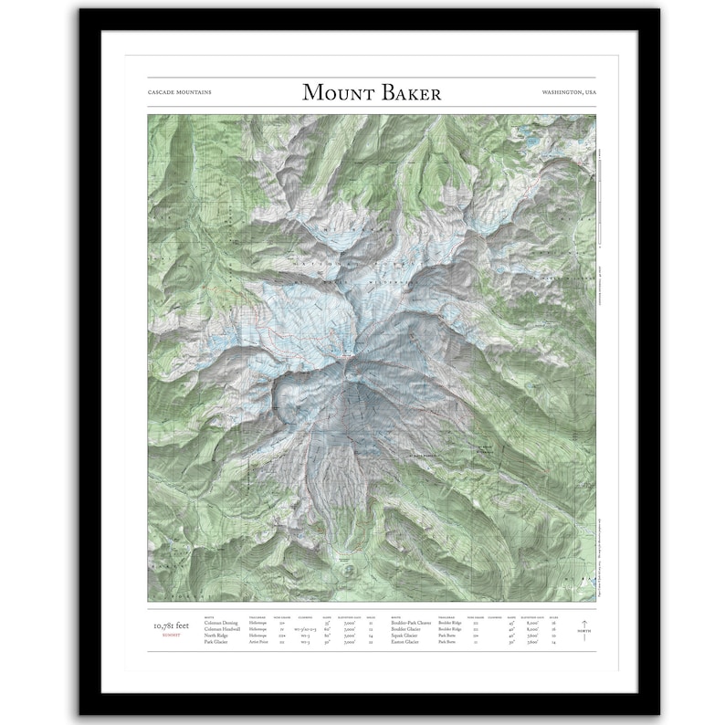 Mt. Baker Mountaineering Map Print: North Cascades Topography - Etsy