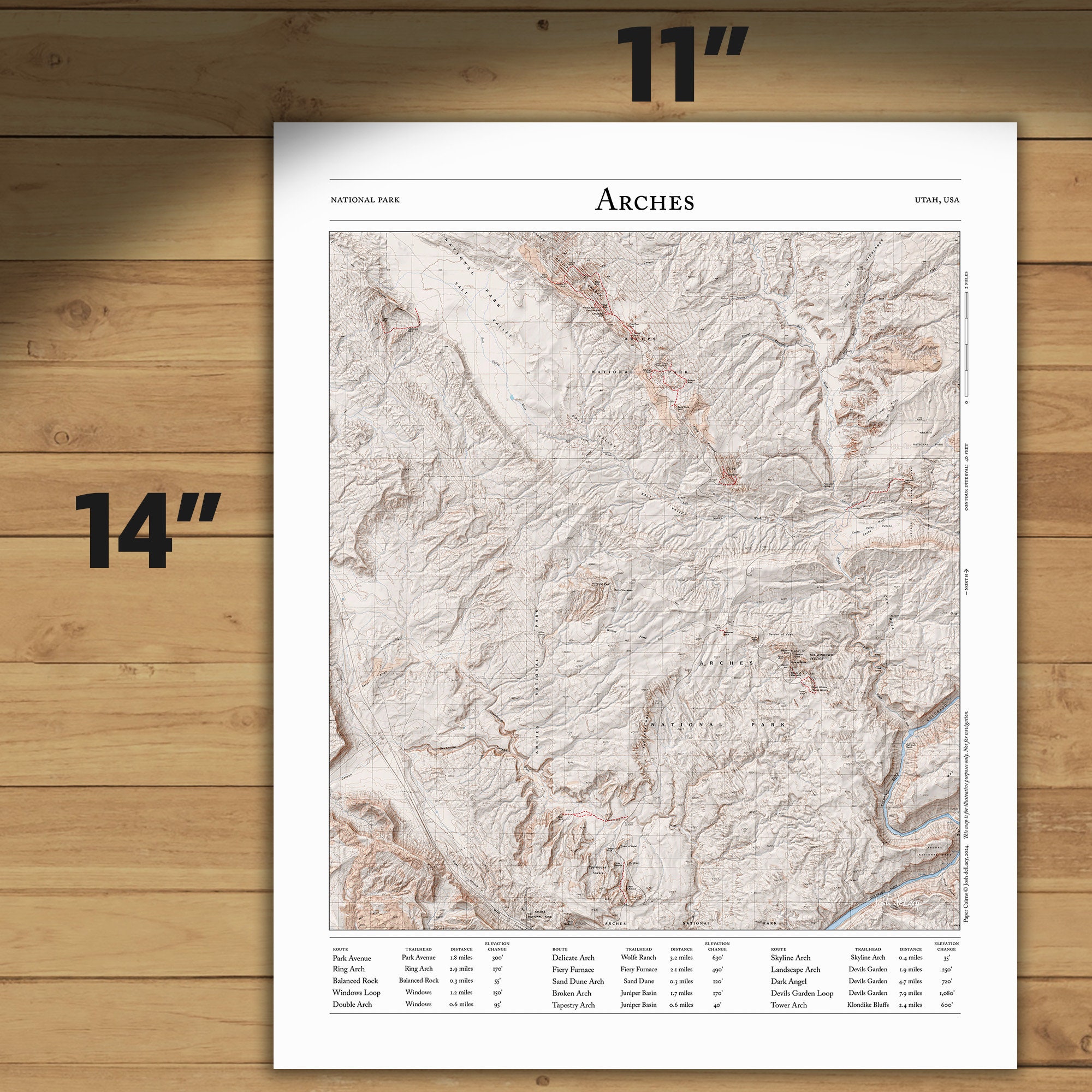 Arches National Park, Utah Trail Map Framed Prints Posters Hillshade ...