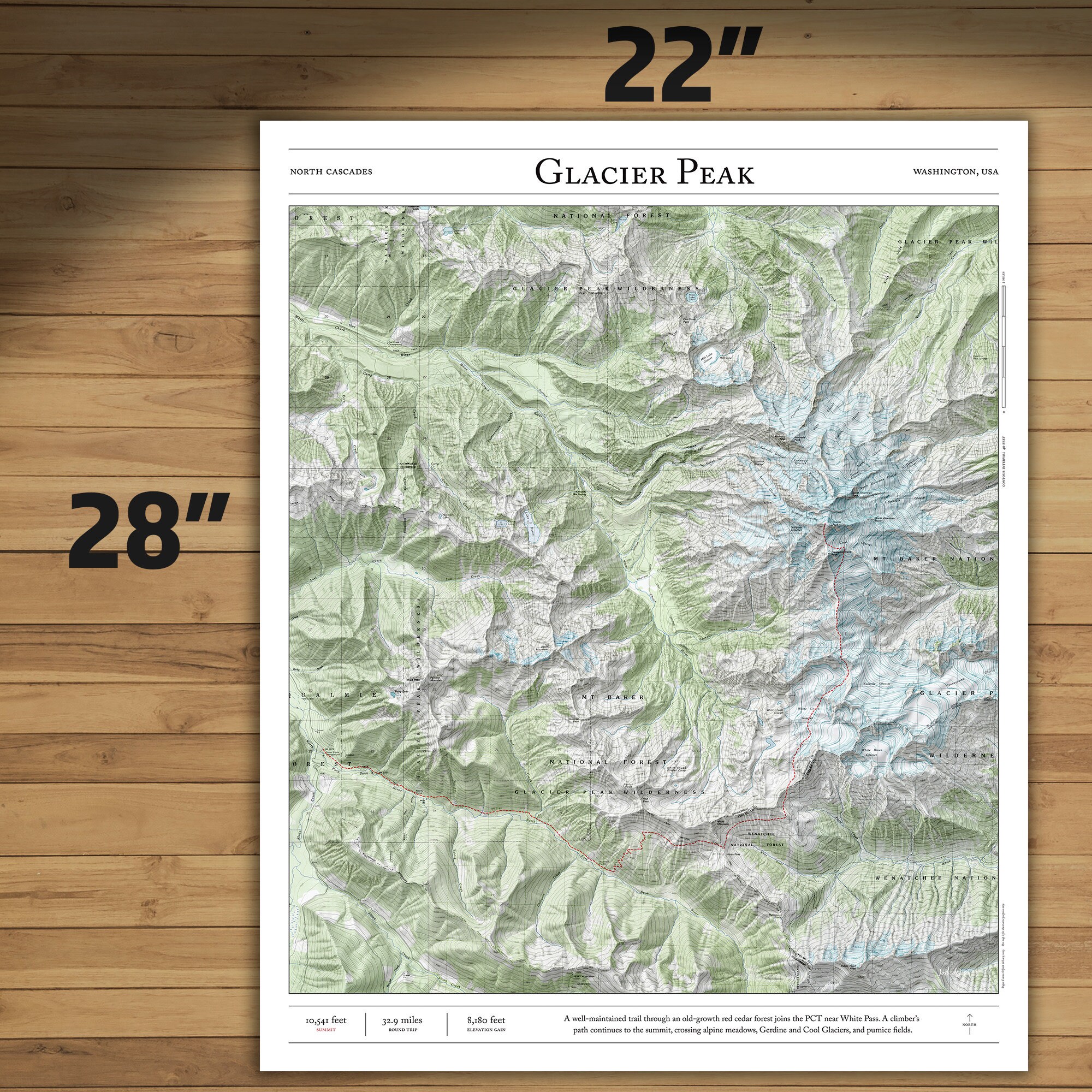 Glacier Peak Mountaineering Map Print: North Cascades Topographic Art ...