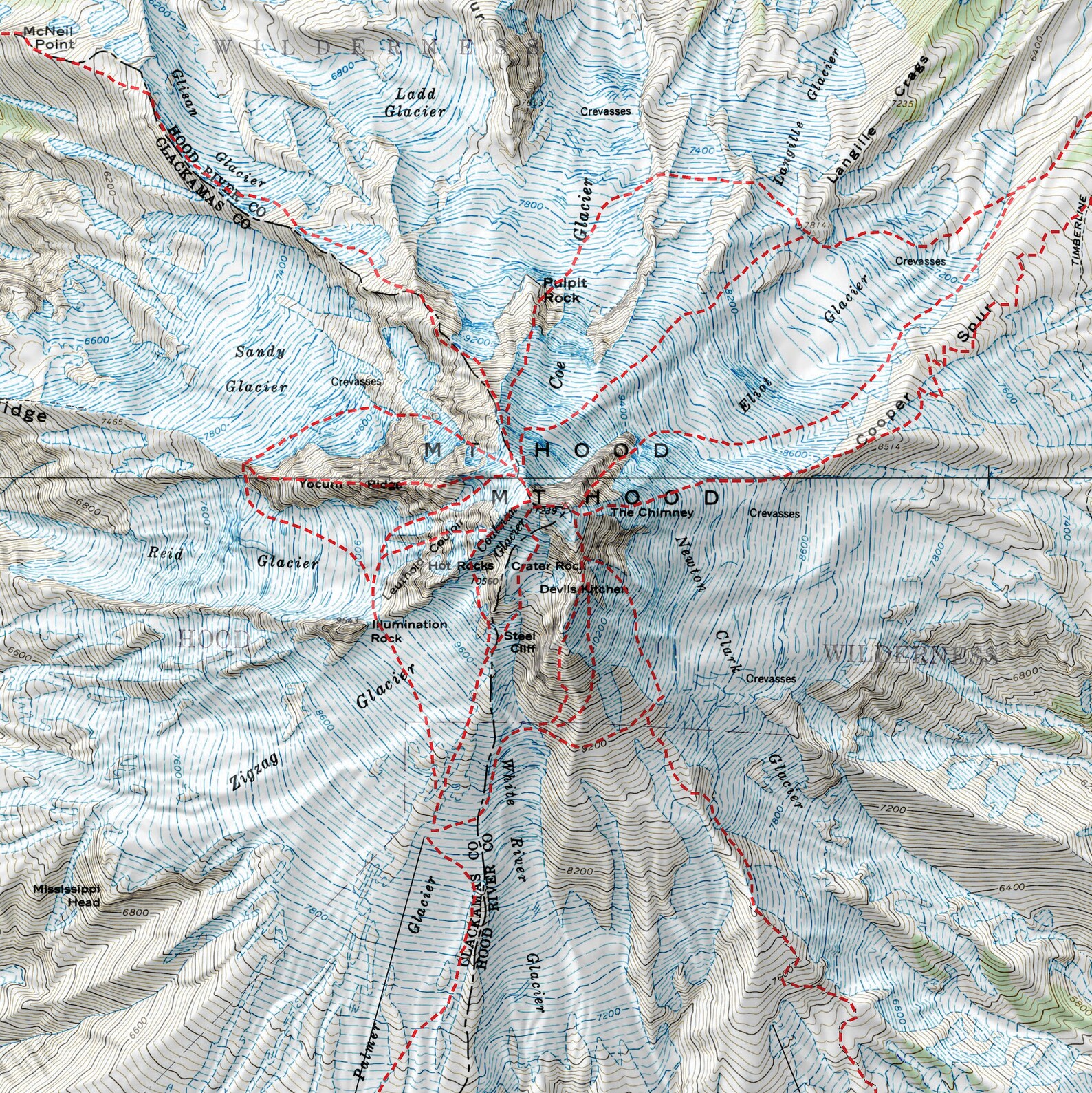 Mt. Hood Mountaineer's Map | Cascade Mountains, OR | Hillshade Art ...