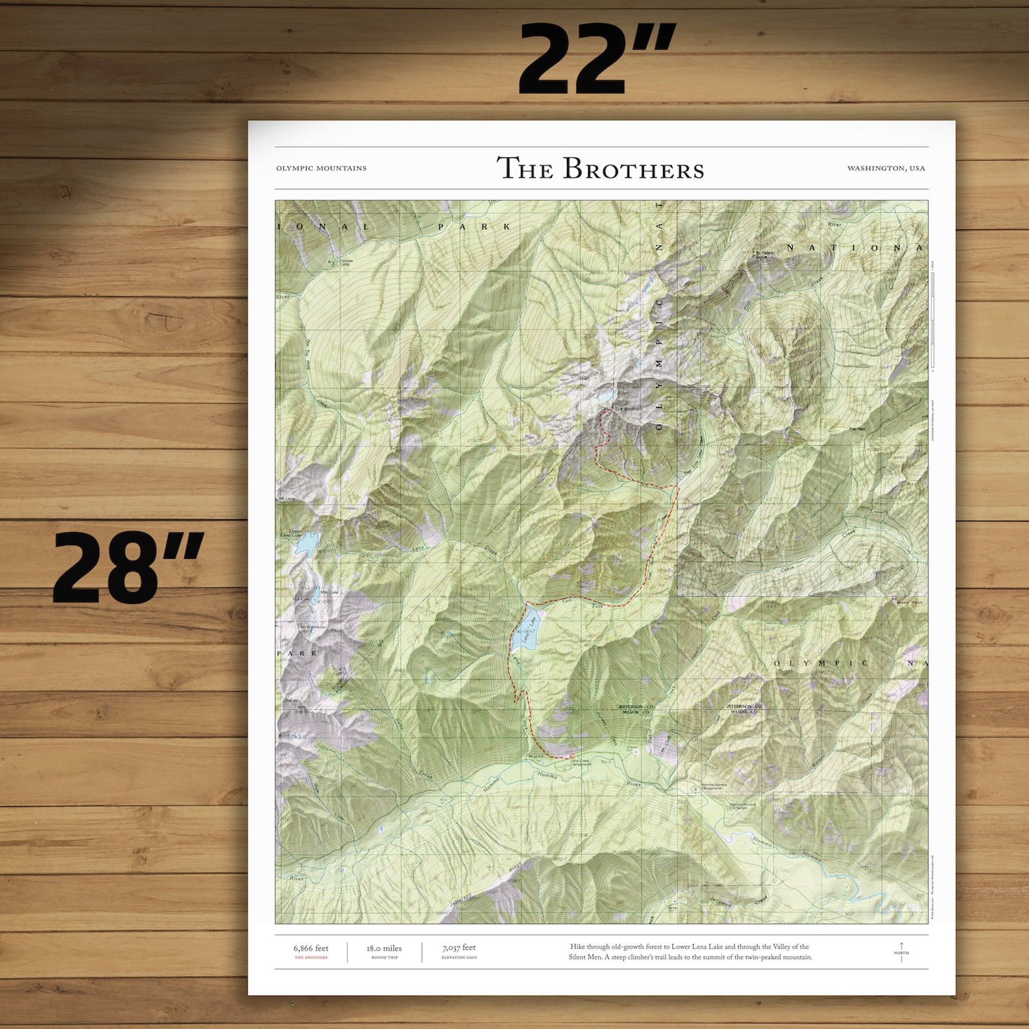 The Brothers Trail Map Olympic Mountains, WA Framed Print or Poster ...