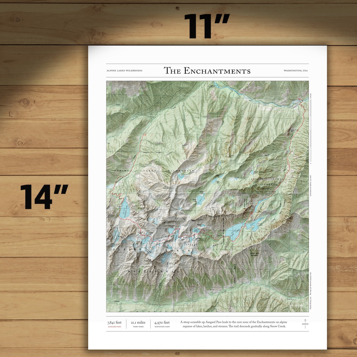 The Enchantments Trail Map Alpine Lakes Wilderness, WA Framed Print or ...