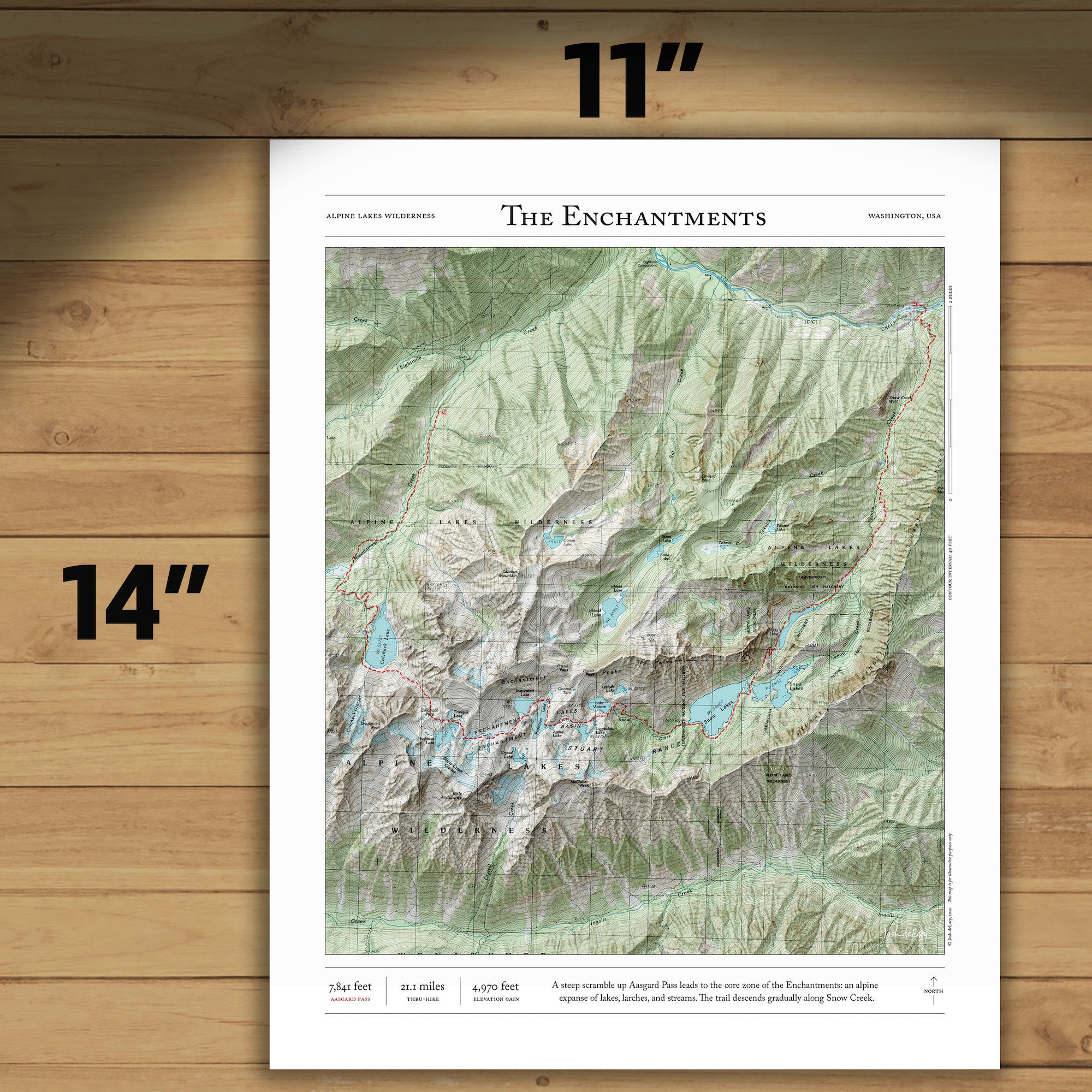 The Enchantments Trail Map Alpine Lakes Wilderness, WA Framed Print or ...