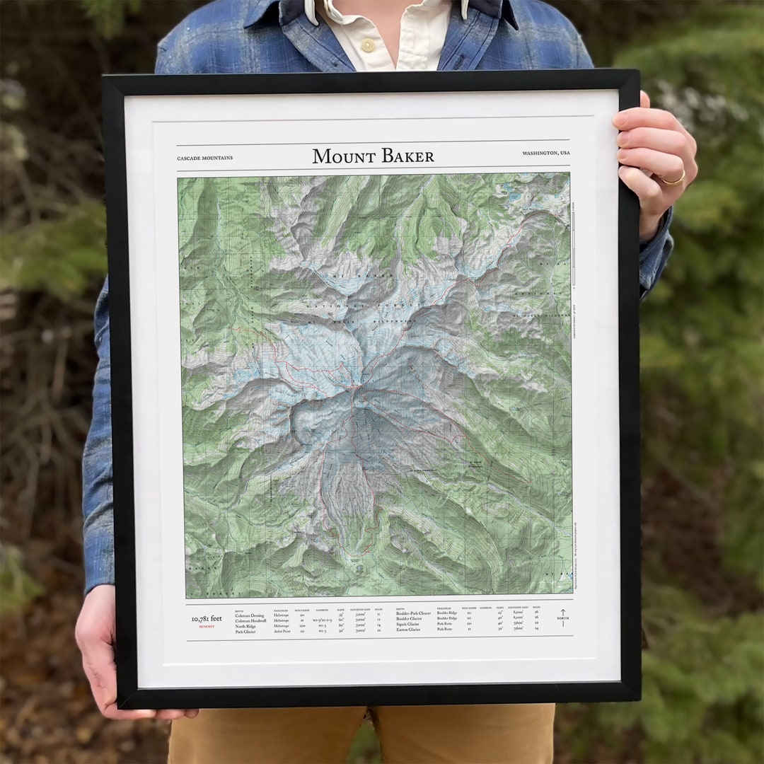 Mt. Baker Mountaineering Map Print: North Cascades Topography - Etsy