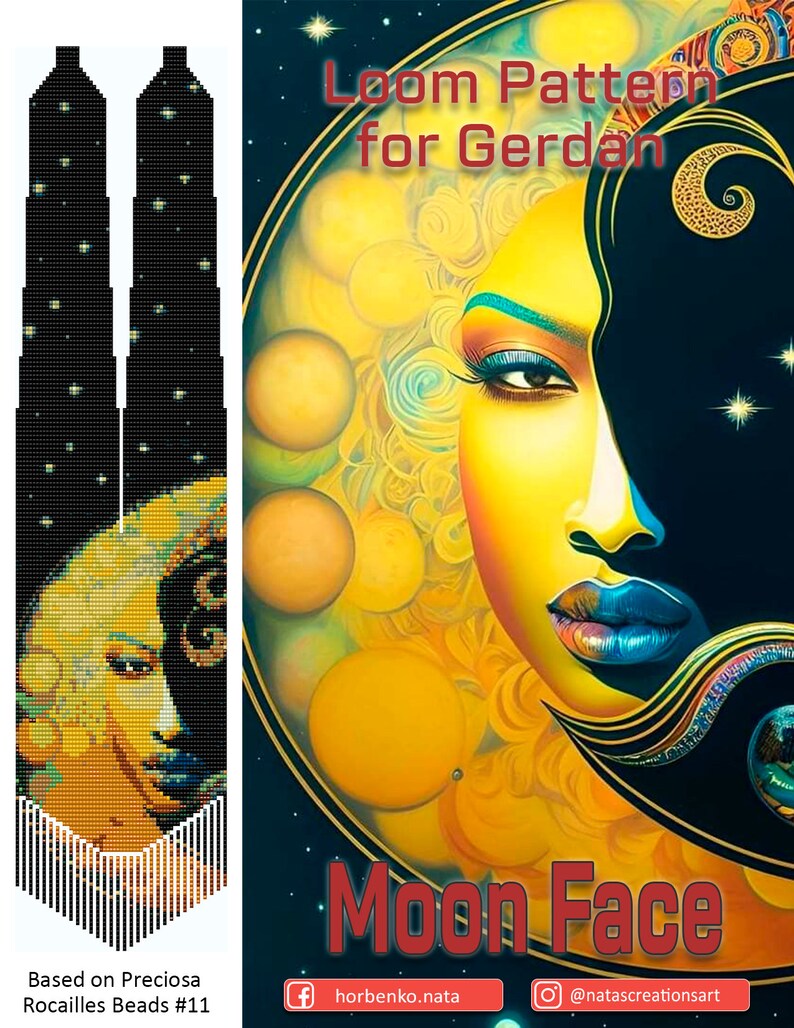 Moon Face Necklace Beaded Pattern, Moon Beading Loom Pattern, PDF ...