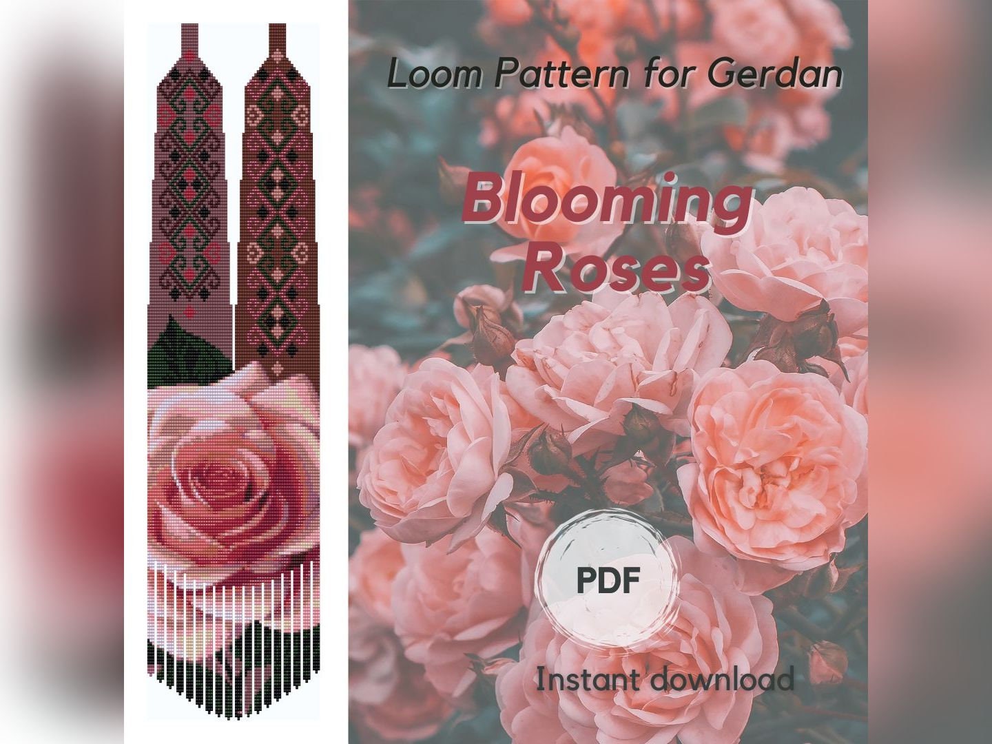 Blooming Roses Bead Necklace Pattern, PDF Pattern Beaded Gerdan, Beaded ...