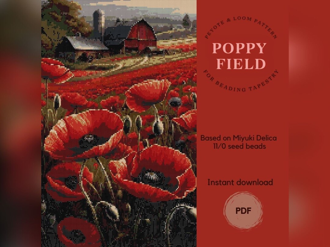 Poppy Field Beading Tapestry Pattern Based on Miyuki Delica Seed Beads ...