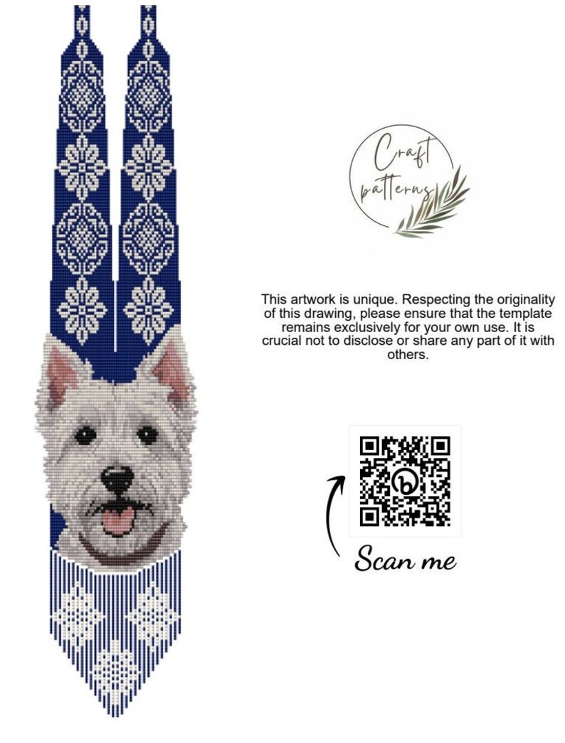 Westie Dog Beaded Necklace Pattern, PDF Beading Loom Pattern Based on ...