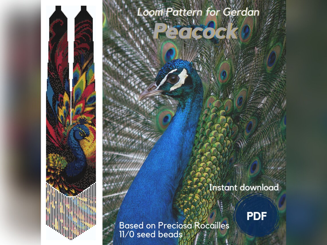 Peacock Beaded Necklace Pattern, PDF Loom Pattern Based on Preciosa ...
