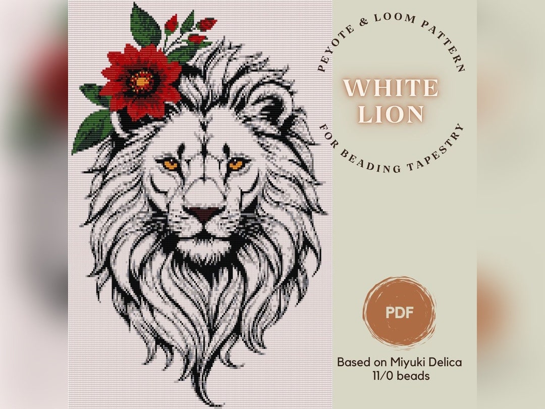 White Lion Bead Weaving Tapestry Pattern Based on Miyuki Delica Beads ...