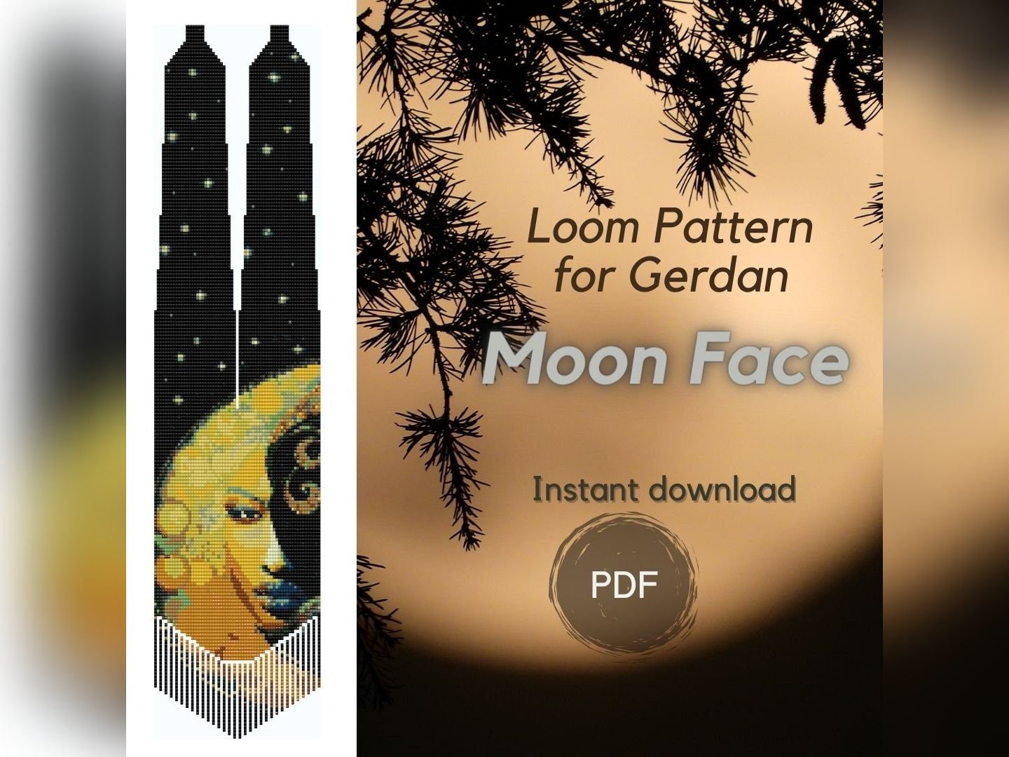 Moon Face Necklace Beaded Pattern, Moon Beading Loom Pattern, PDF ...
