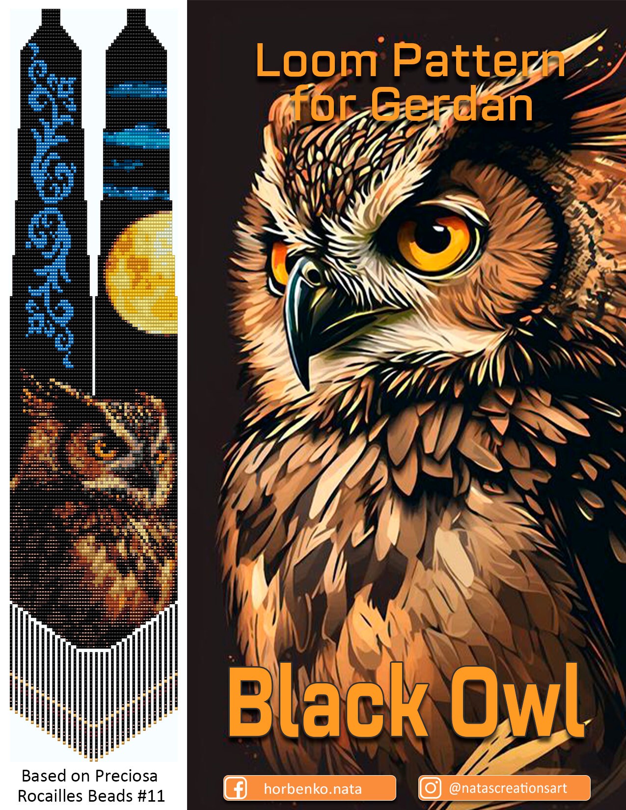 Black Owl Necklace Beaded Pattern, PDF Pattern Beaded Gerdan, Owl ...