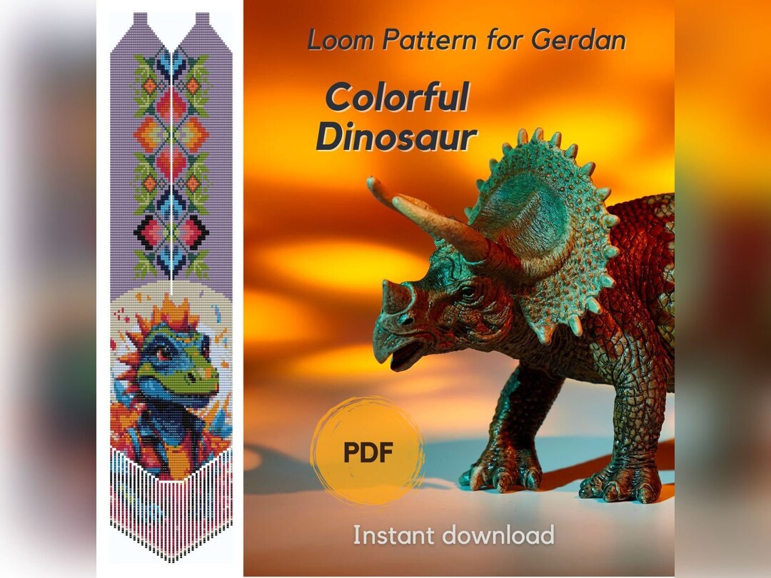 Colorful Dinosaur Bead Necklace Pattern, PDF Pattern Beaded Gerdan ...