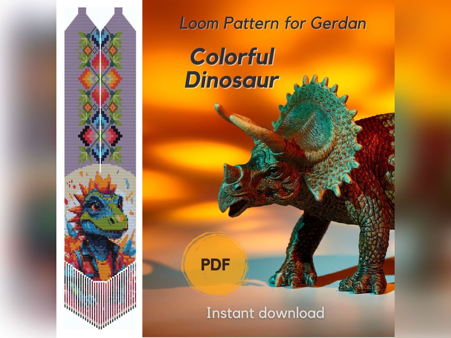 Colorful Dinosaur Bead Necklace Pattern, PDF Pattern Beaded Gerdan ...