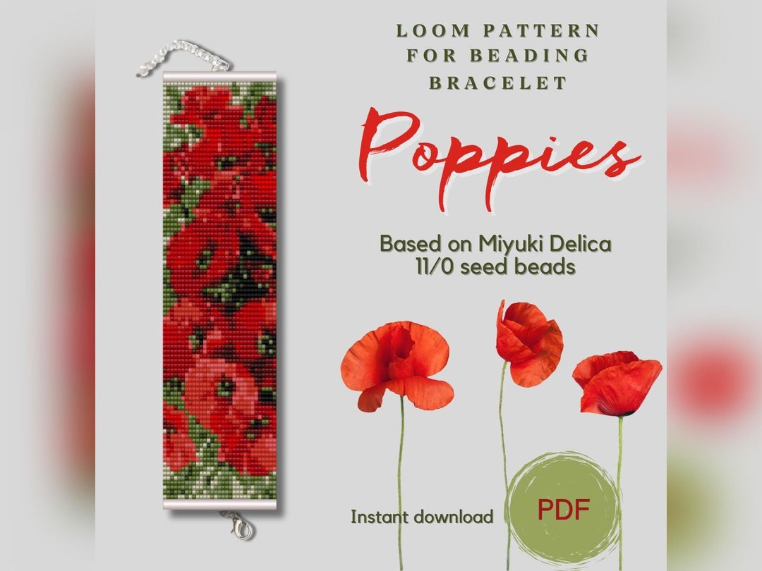 Poppies Beaded Bracelet Pattern, PDF Beading Loom Pattern Based on ...