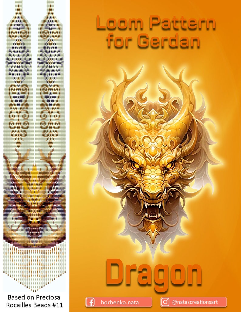 Dragon Necklace Beaded Pattern, Symbol of 2024 Beading Loom Pattern ...