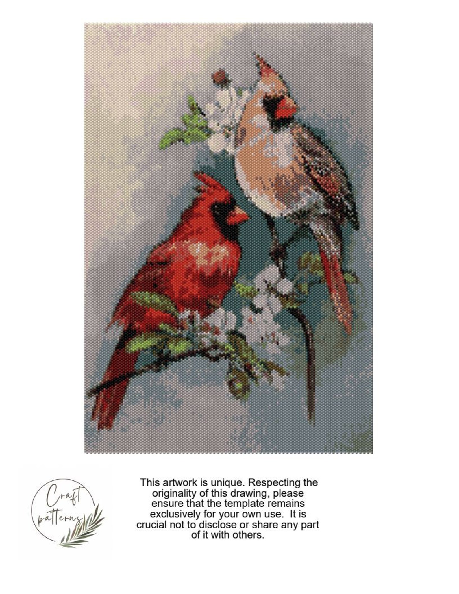 Cardinal Birds Beading Tapestry Pattern Based on Miyuki Delica 11/0 ...