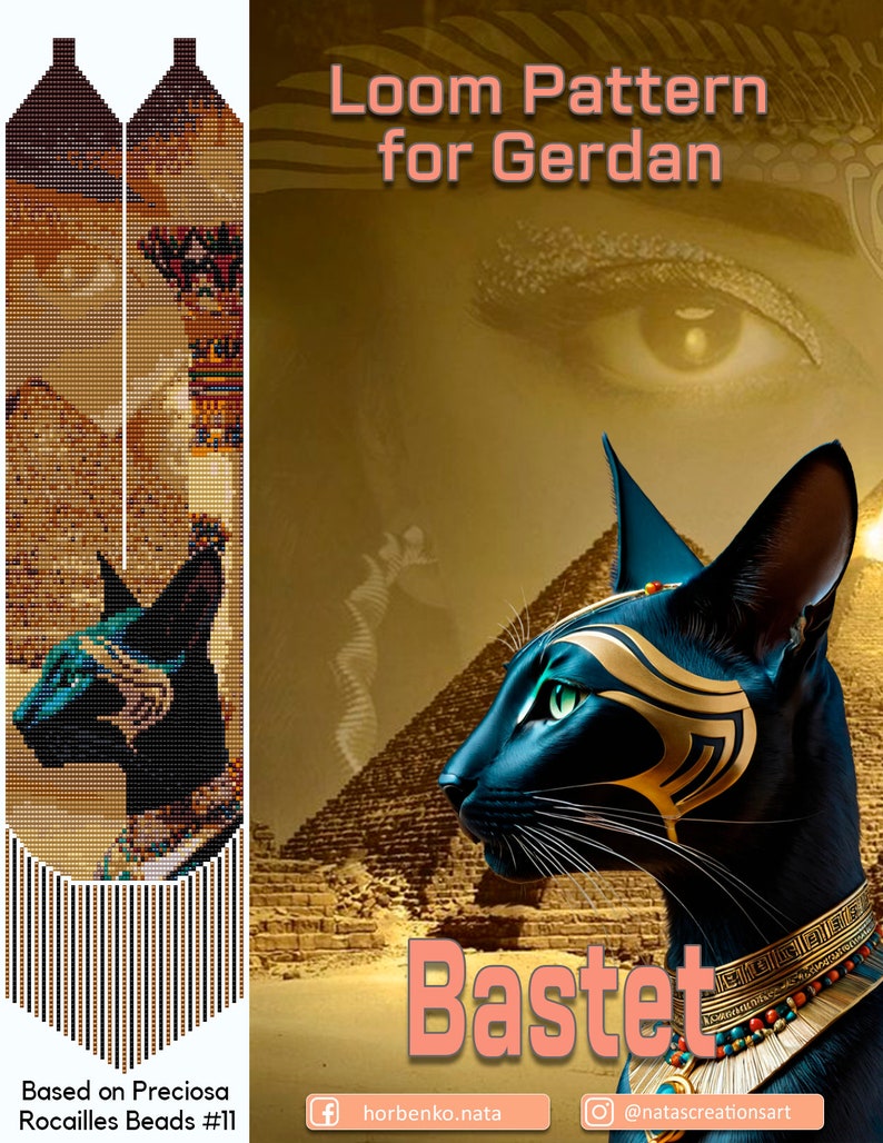 Bastet Egyptian Goddess of Protection, Beaded Gerdan Necklace Pattern, PDF Beading Loom Pattern ...