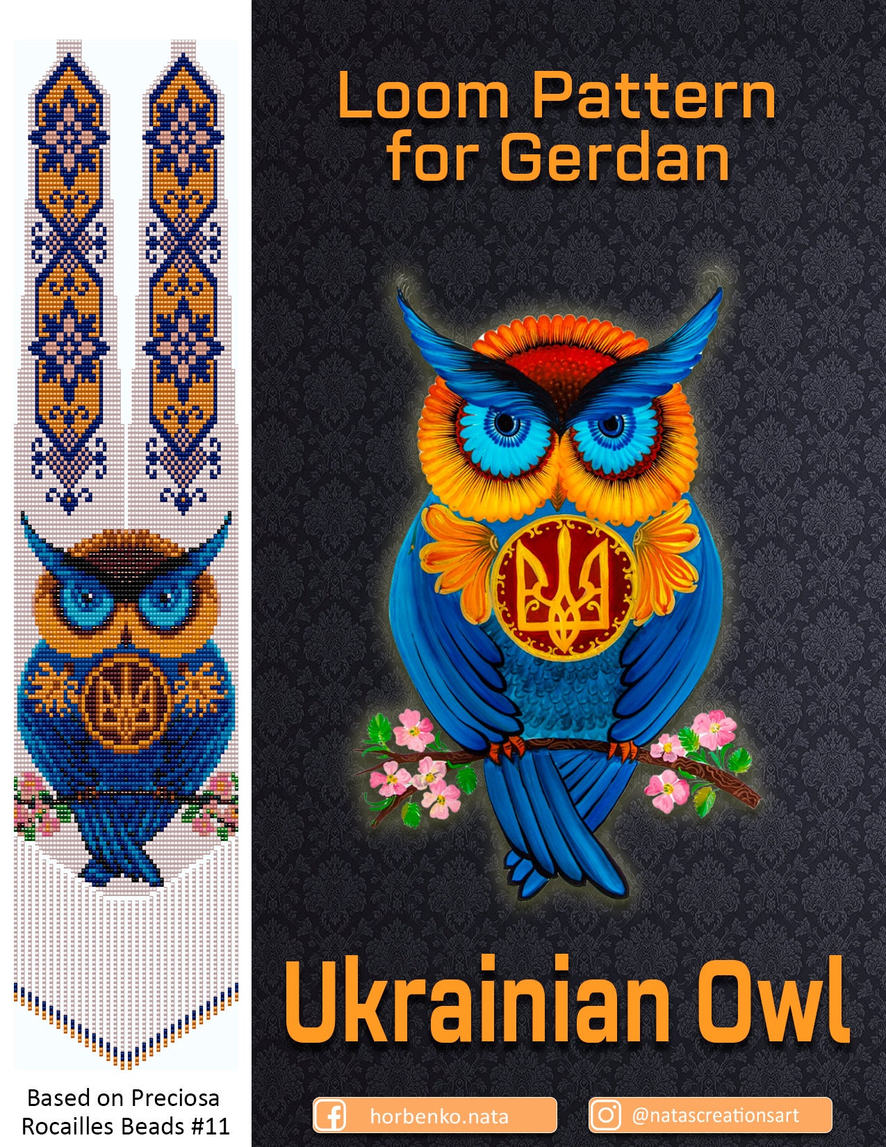 Ukrainian Owl Necklace Beaded Pattern, PDF Pattern Beaded Gerdan, Owl ...