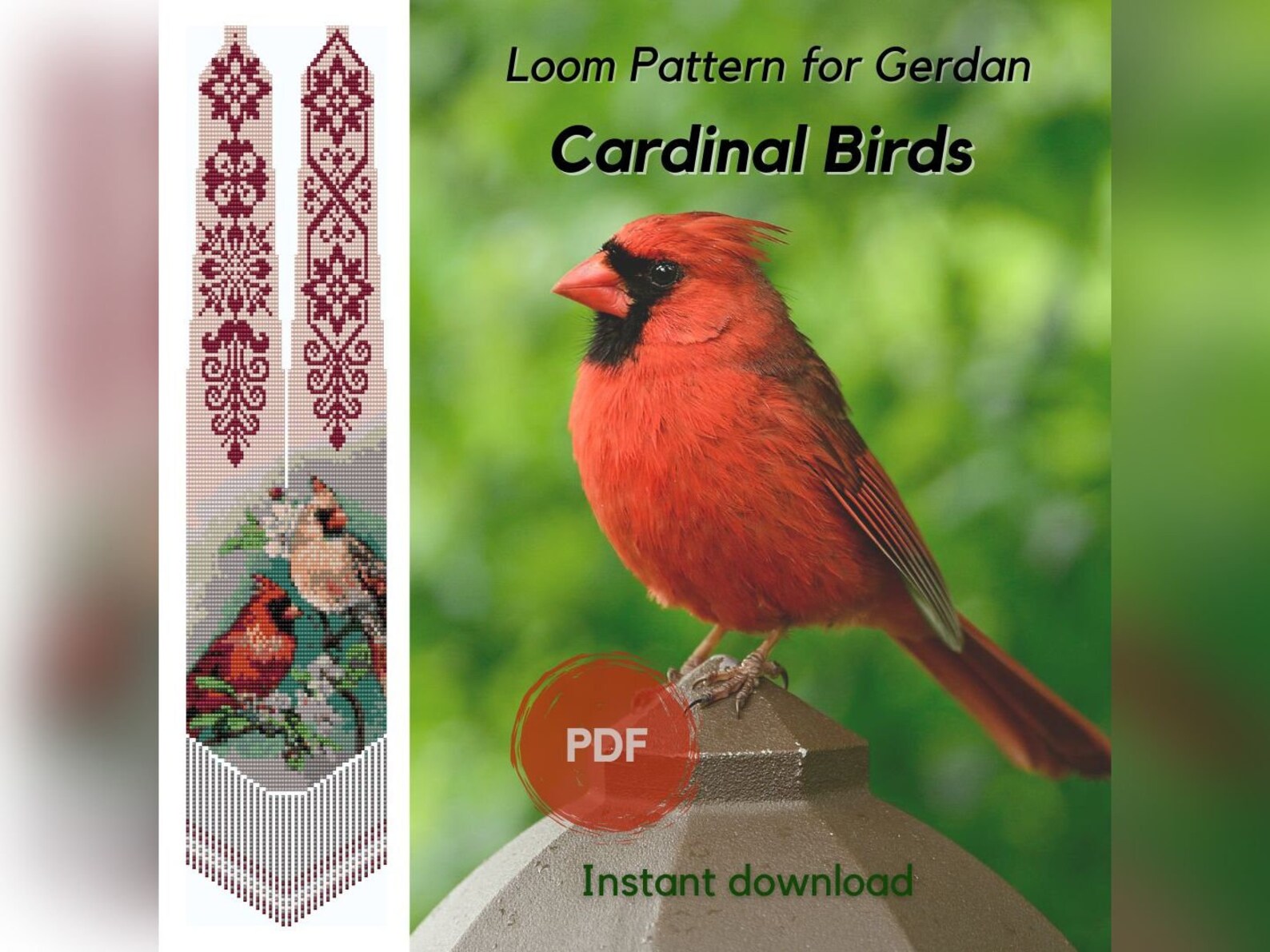 Cardinal Birds Bead Necklace Pattern, PDF Pattern Beaded Gerdan ...