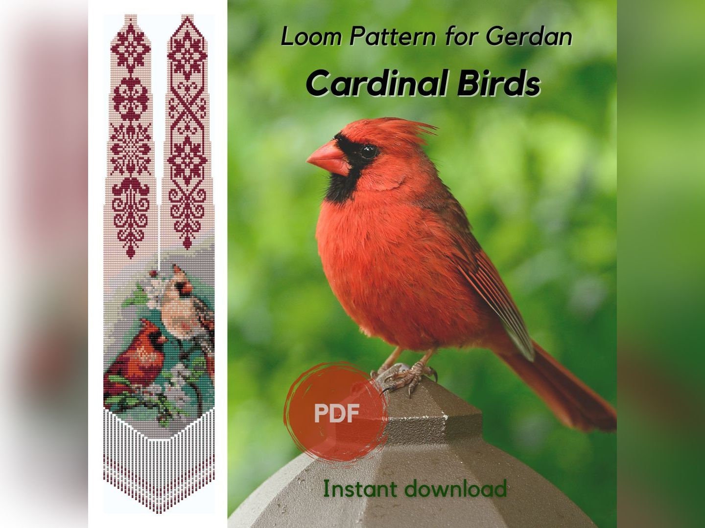Cardinal Birds Bead Necklace Pattern, PDF Pattern Beaded Gerdan ...