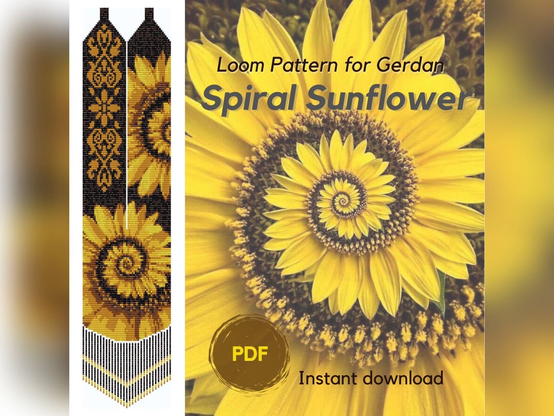 Spiral Sunflower Necklace Beaded Pattern, PDF Pattern Beaded Gerdan ...