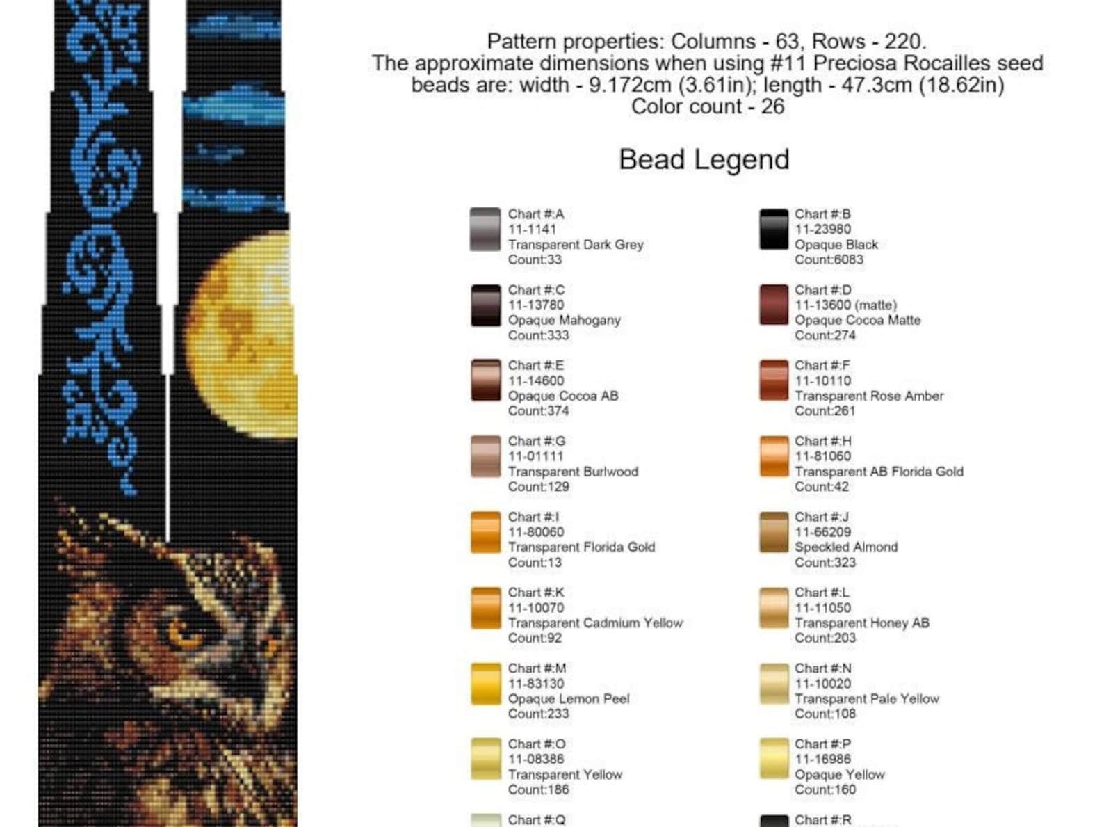 Black Owl Necklace Beaded Pattern, PDF Pattern Beaded Gerdan, Owl ...