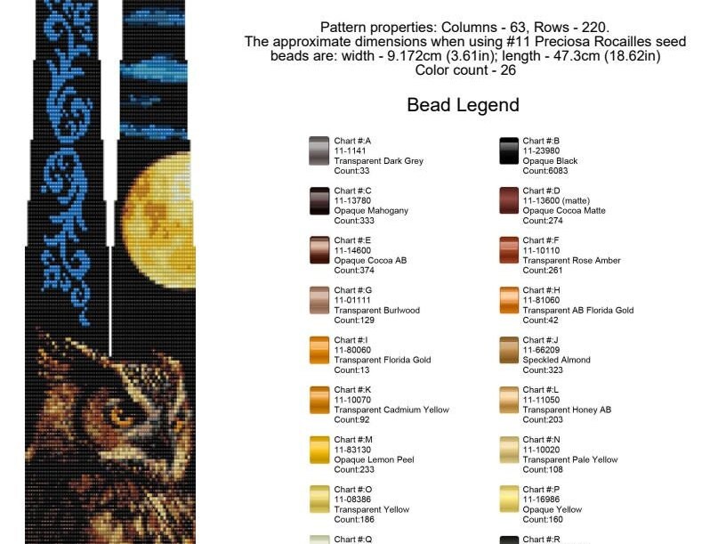 Black Owl Necklace Beaded Pattern, PDF Pattern Beaded Gerdan, Owl ...