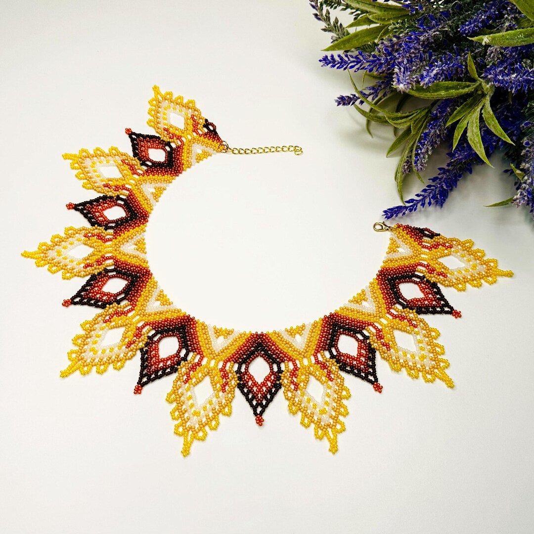 Beaded Netting Collar Pattern PDF, Tribal Necklace Beadwork, DIY Seed ...