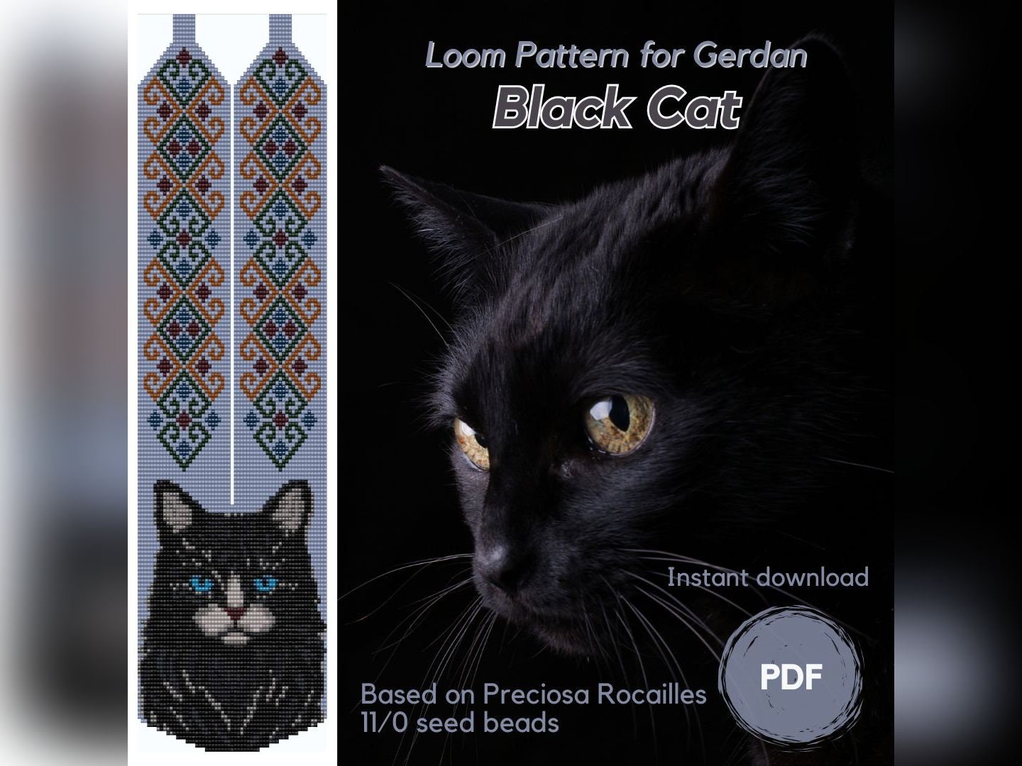 Black Cat Beaded Gerdan Necklace Pattern, PDF Beading Loom Pattern for ...