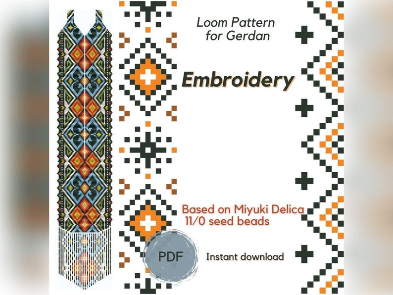 Embroidery Gerdan Necklace Pattern, PDF Beading Loom Pattern Based on ...