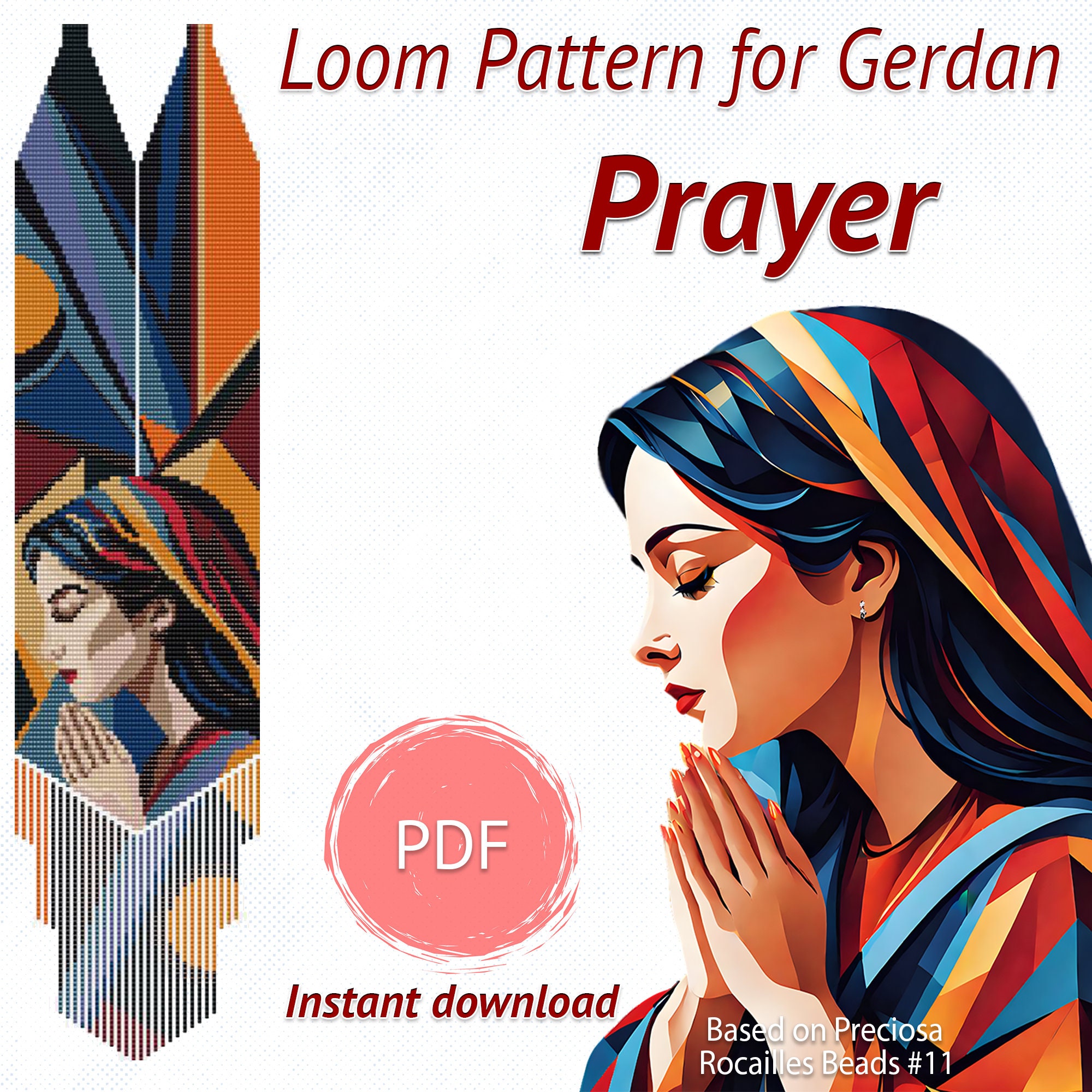 Prayer Beaded Necklace Pattern PDF, Abstract Woman Design, Ukrainian ...