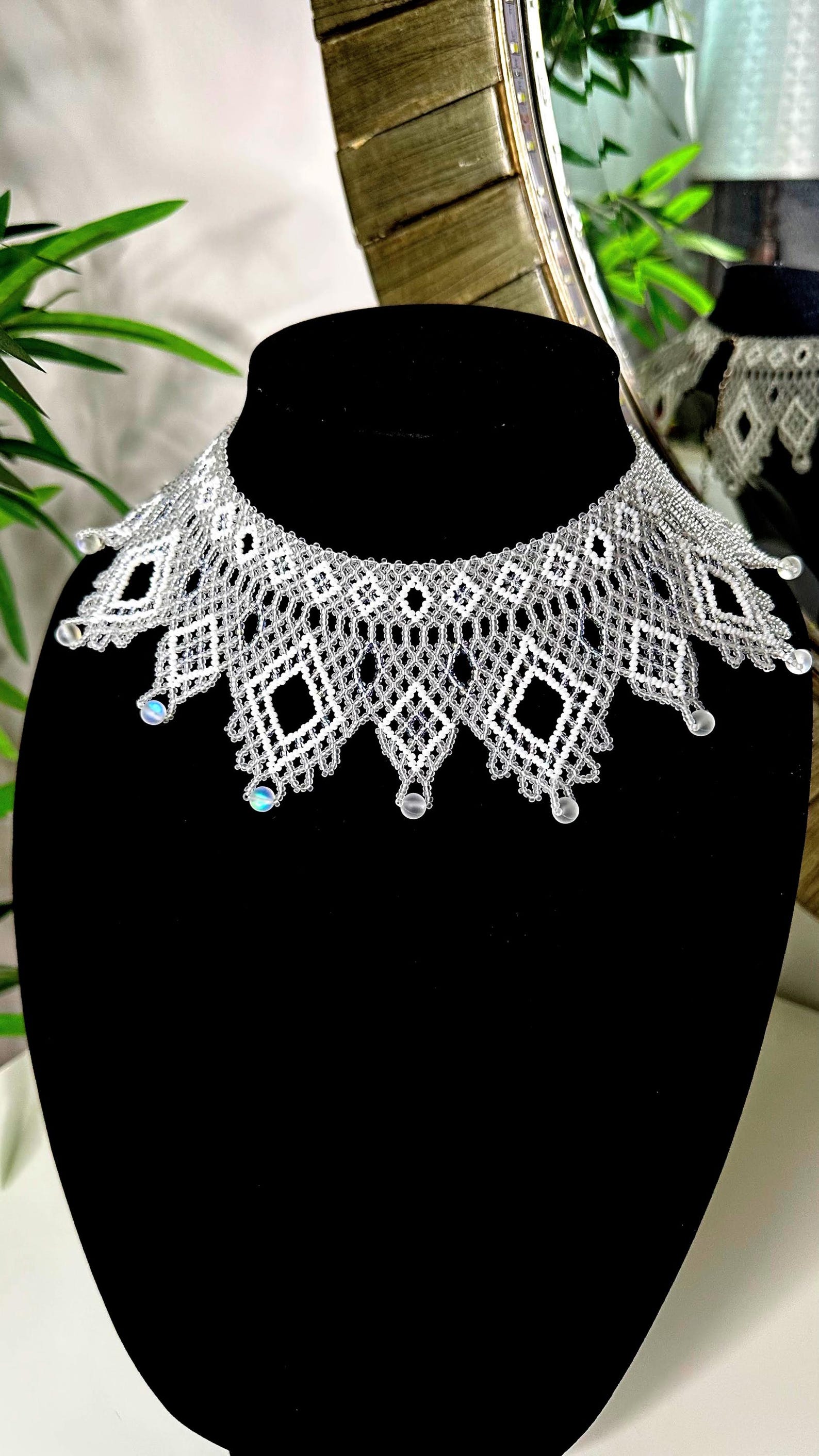 Beaded Netting Collar Necklace Pattern PDF, White Lace Jewelry Design ...